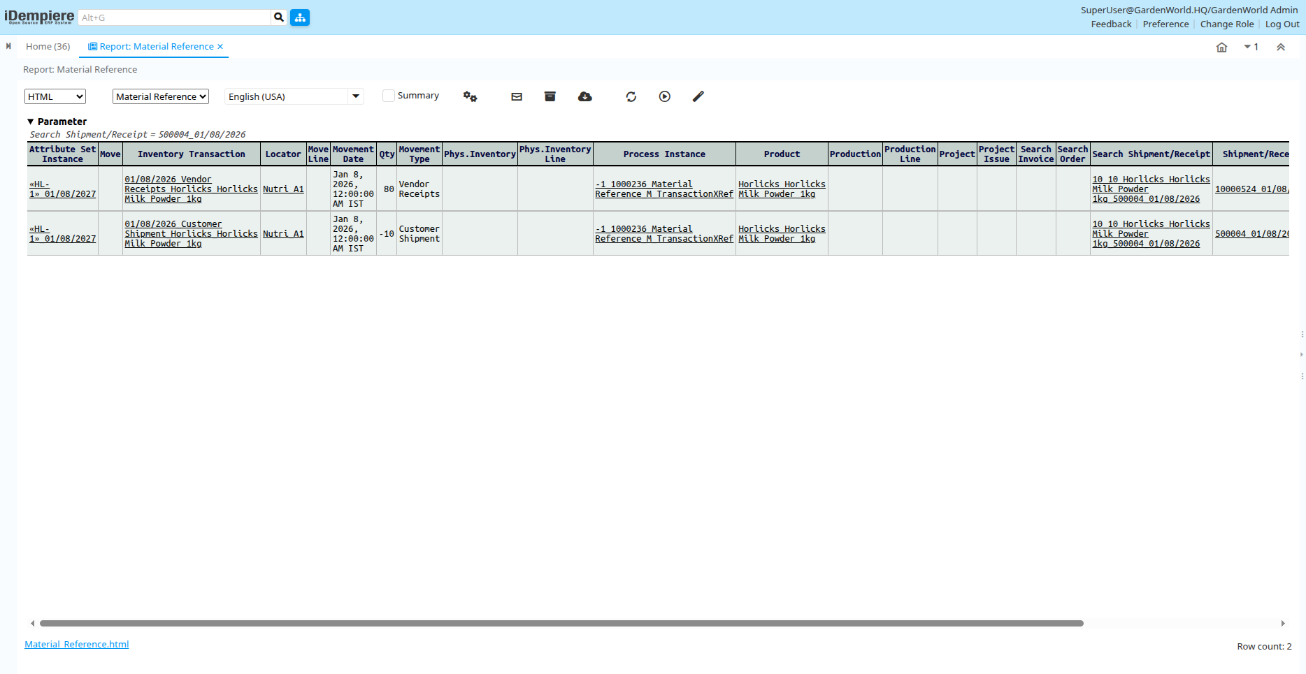How the Material Reference Report Tracks Inventory Movements - iDempiere