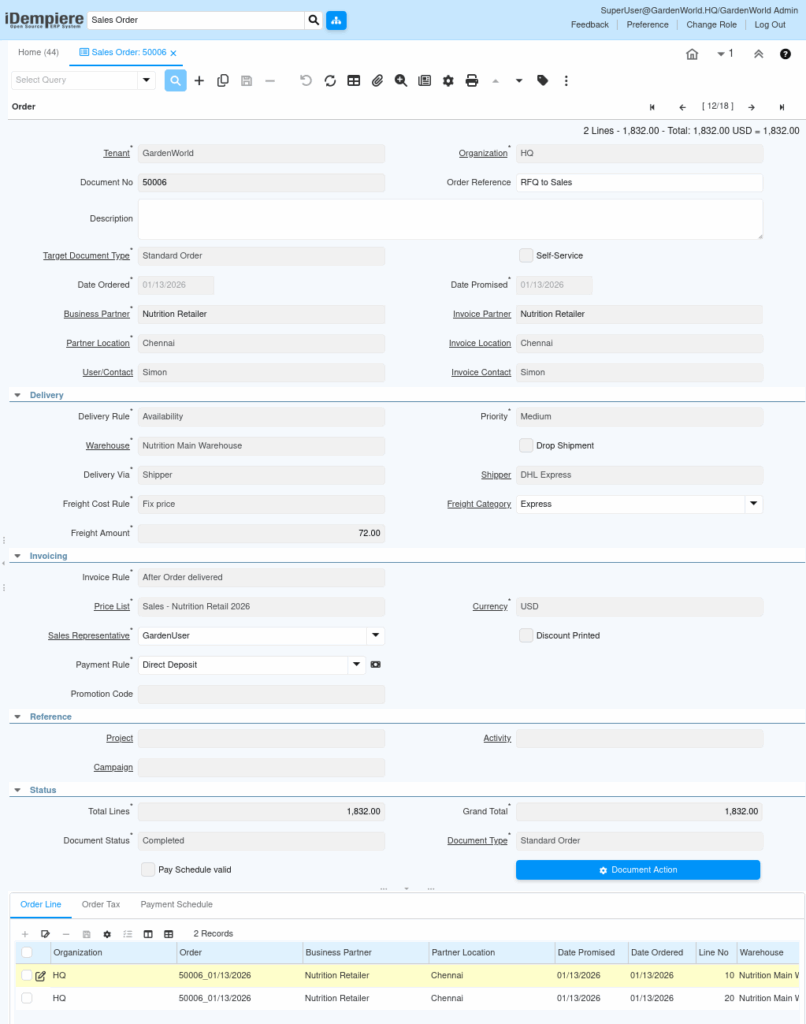 How Sales Order Creation from RFQ Works in iDempiere - iDempiere