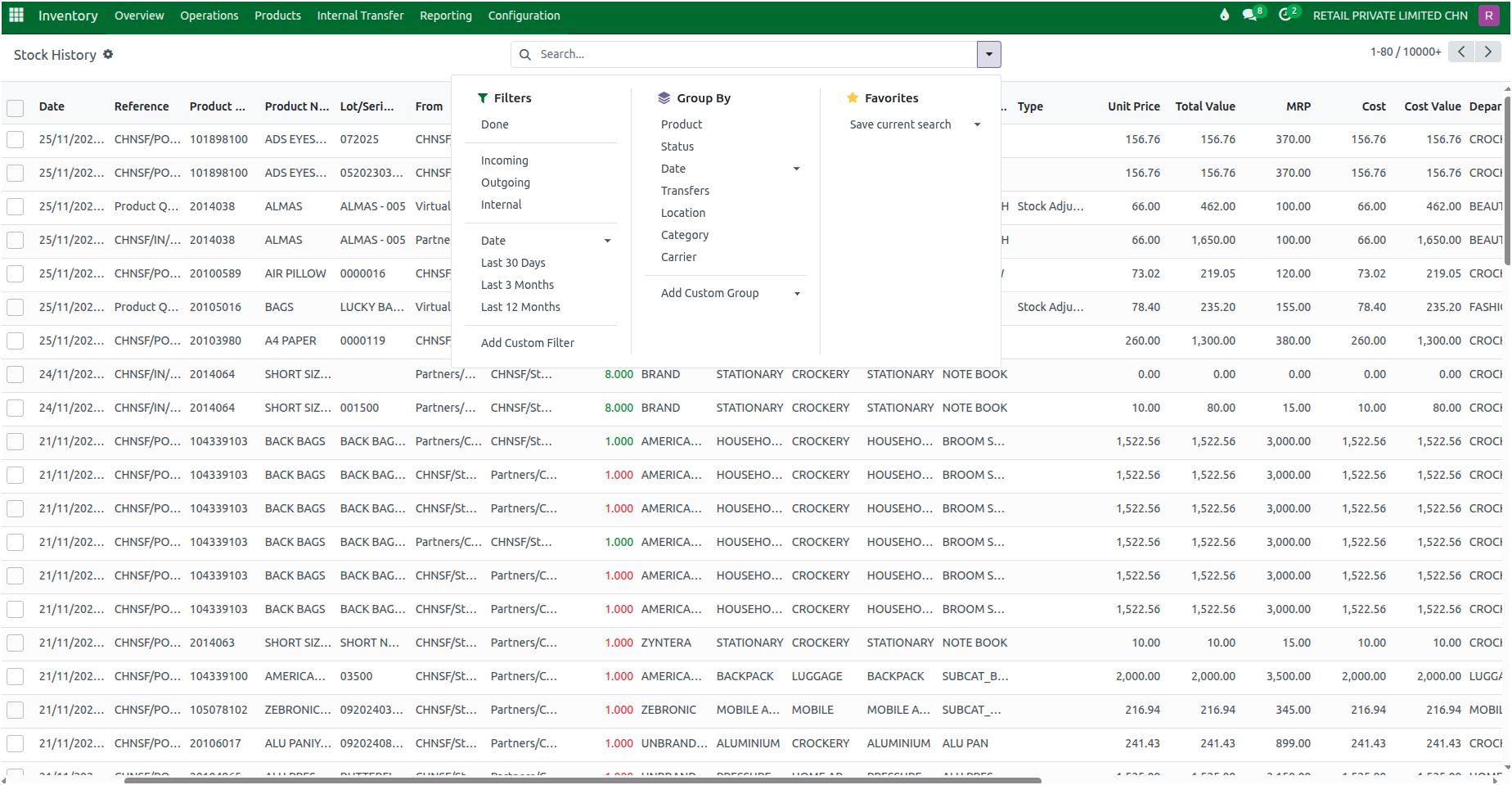 How to view the Stock History Report in Odoo Inventory - TenthPlanet ...