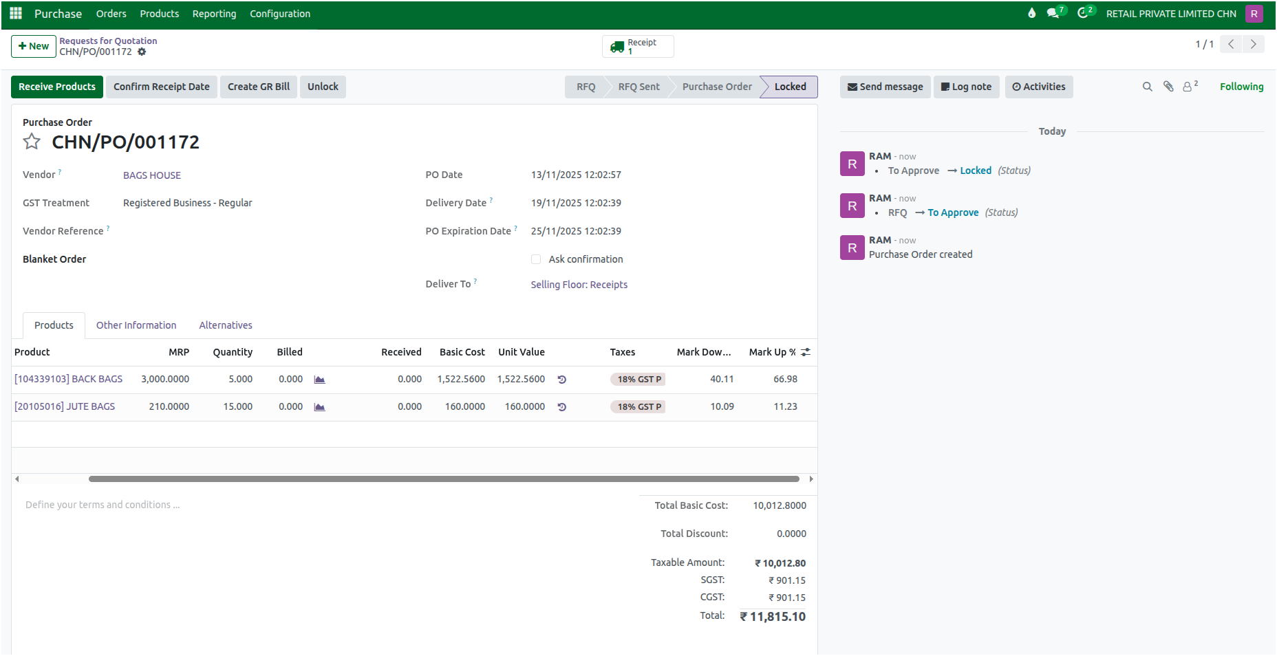 How to Create a Goods Receipt (GR) from a Purchase Order in Odoo ...
