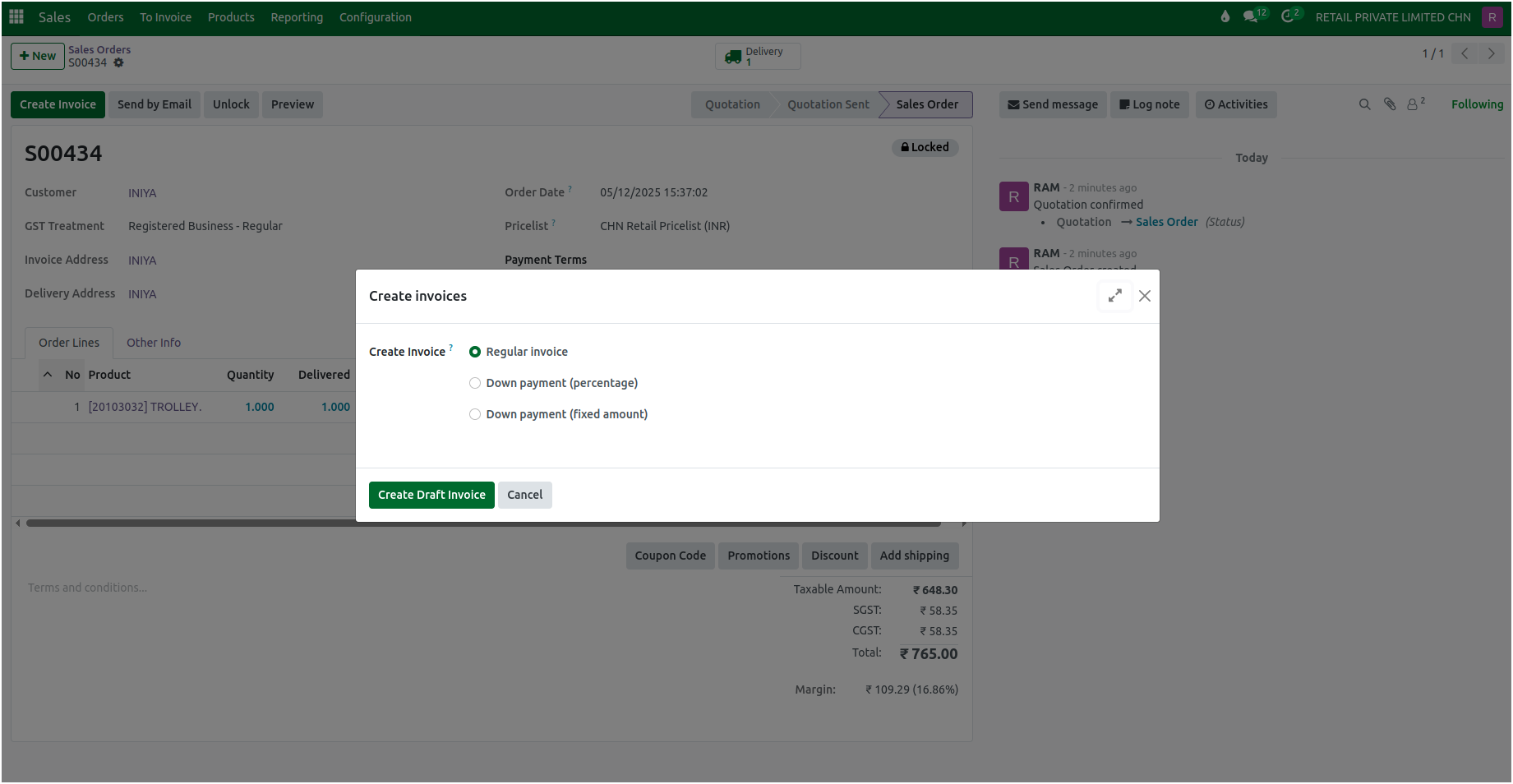 How to Create an Invoice for an Odoo Sales Order - TenthPlanet Technologies